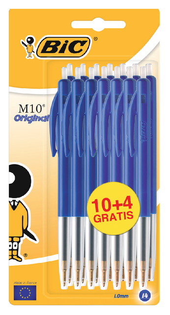 Balpen Bic M10 Medium Blauw Blister À 10+4 Gratis | Kantoorartikel ...