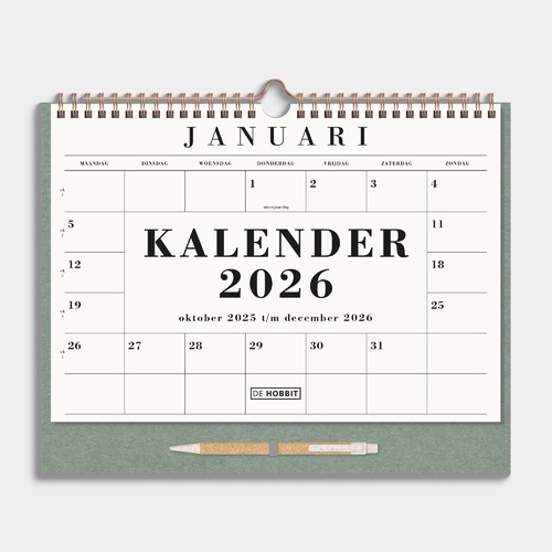 Maandkalender 2026 A4+ Groen, De Hobbit | Spiraalgebonden ...