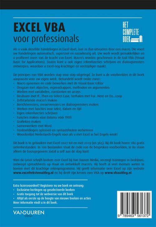 Het Complete Boek: Excel VBA voor professionals, 3e editie, Wim de Groot | Boek | 9789463561372 ...